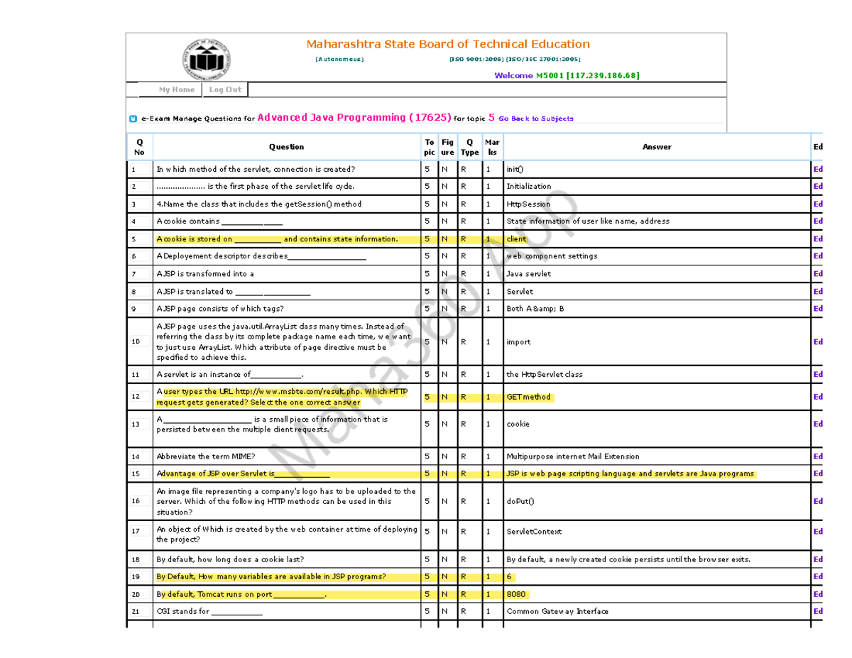 Advance Java MCQ Ch5 - sss - e-Exam Manage Questions for Advanced Java ...