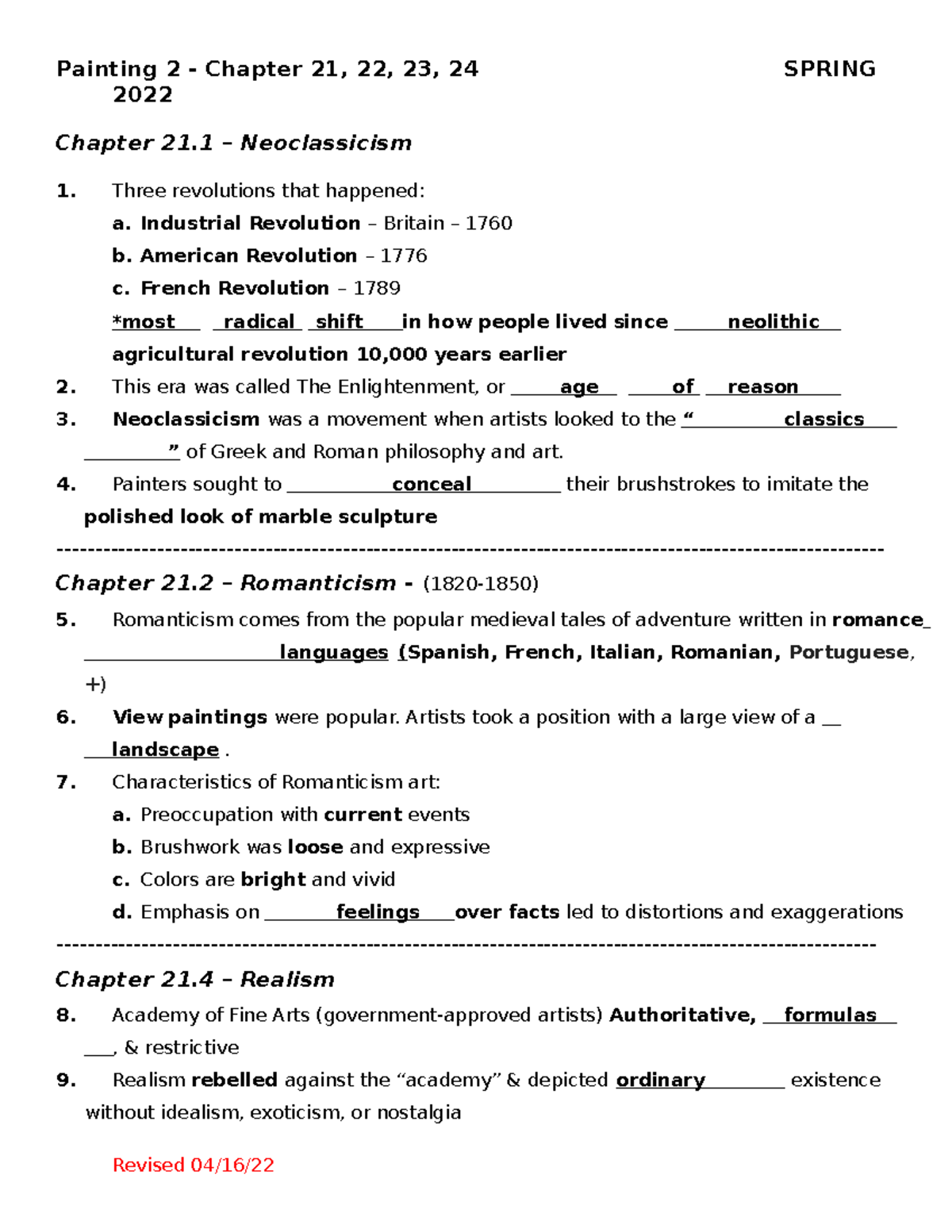 Painting 2 (CH 21, 22, 23, 24) Notes SP22 - 2022 Chapter 21 ...