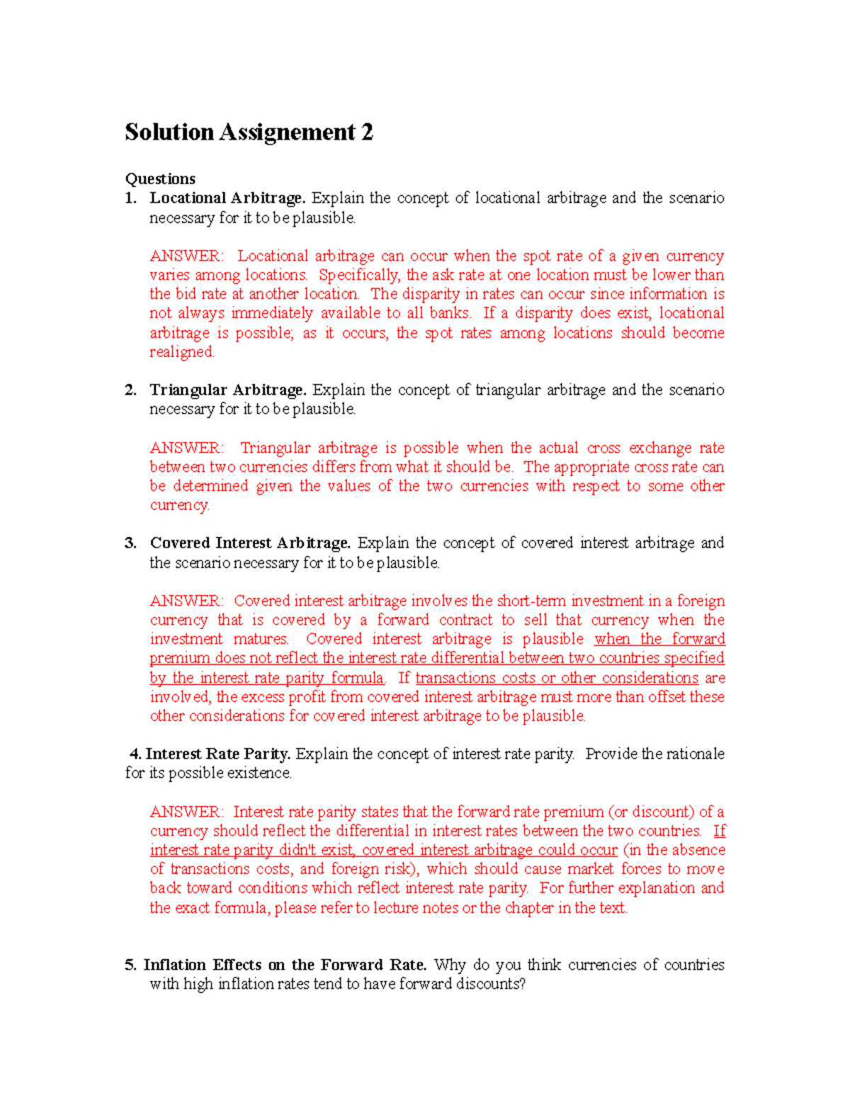 Solution Assignment 2 - Locational Arbitrage. Explain the concept of locational arbitrage and ...