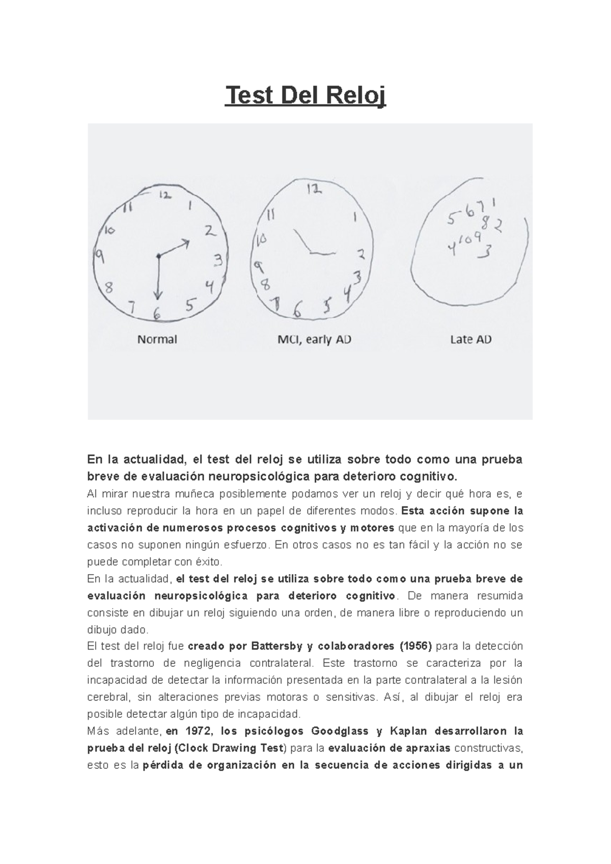 Test Del Reloj - Test - Test Del Reloj En la actualidad, el test del ...