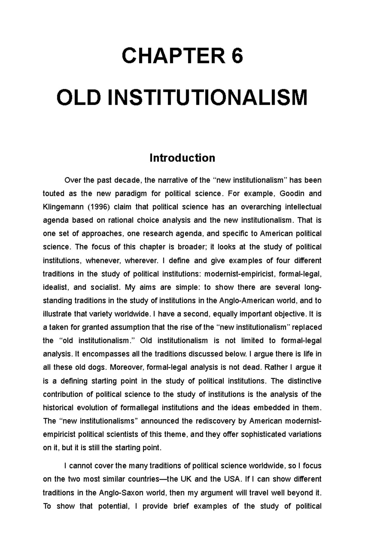 POL SCI OLD Institutionalism - CHAPTER 6 OLD INSTITUTIONALISM ...