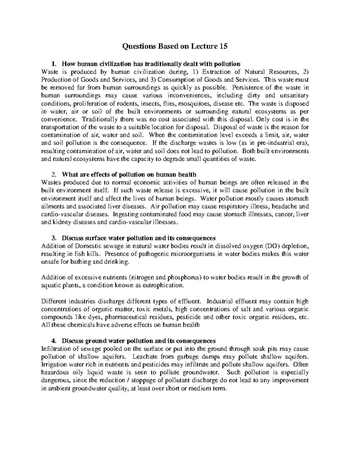 Questions Lecture 15 - all about different types of pollution ...