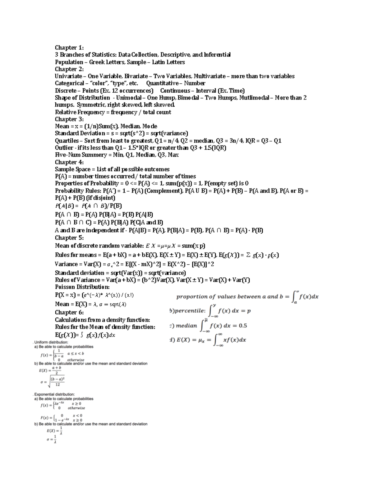 Exam1Cheat Sheet - Chapter 1: 3 Branches of Statistics: Data Collection ...