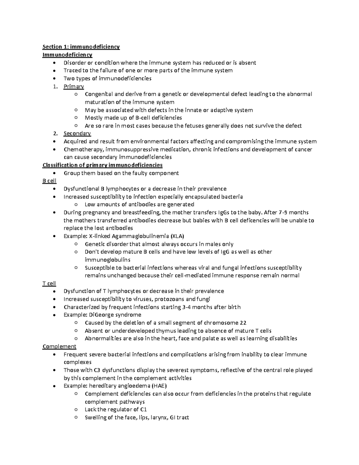MICR270 Module 4 notes - Section 1: immunodeficiency Immunodeficiency ...