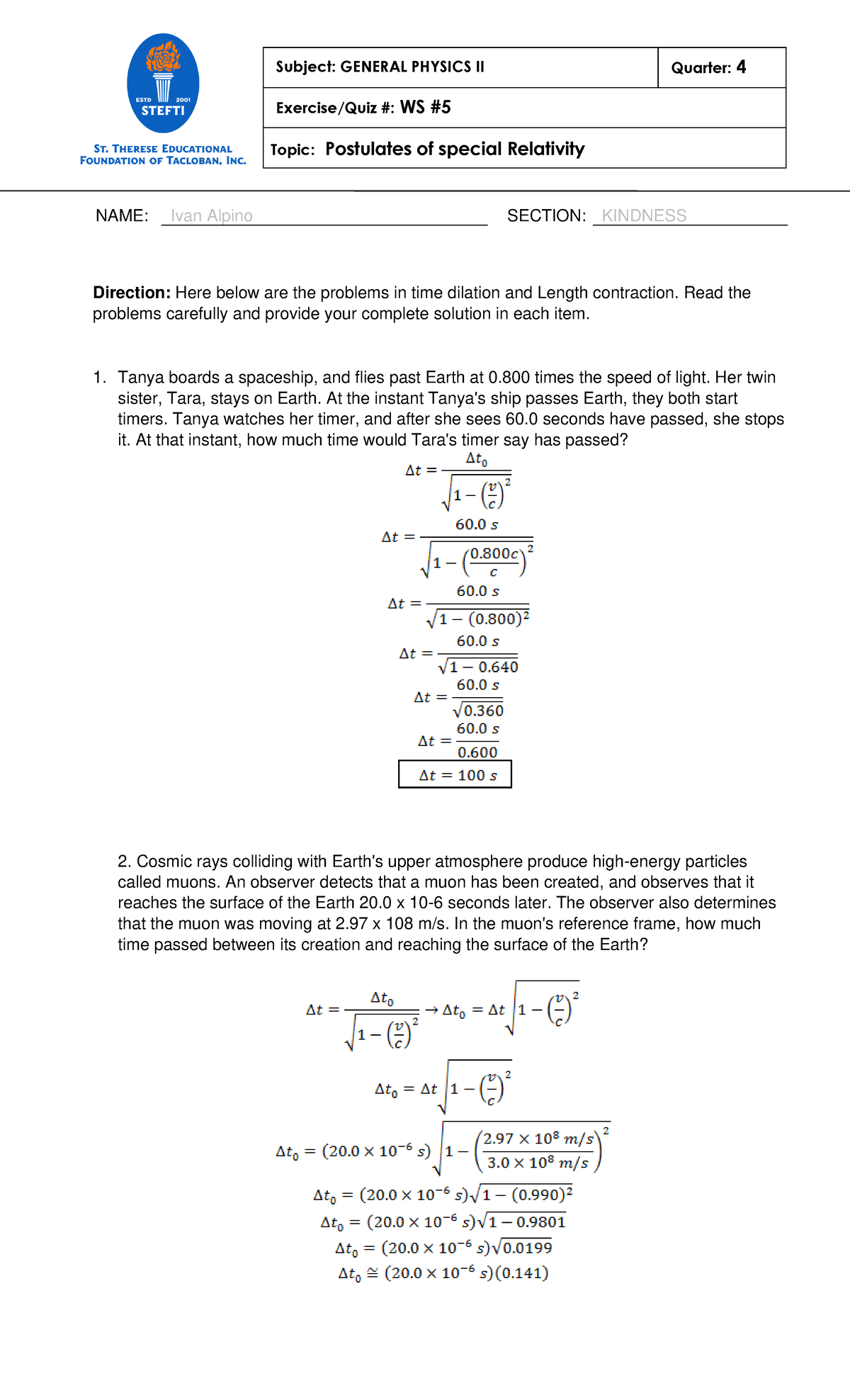 WS NO 5 IVAN Alpino DONE - answer sa p6 to - Subject: GENERAL PHYSICS ...