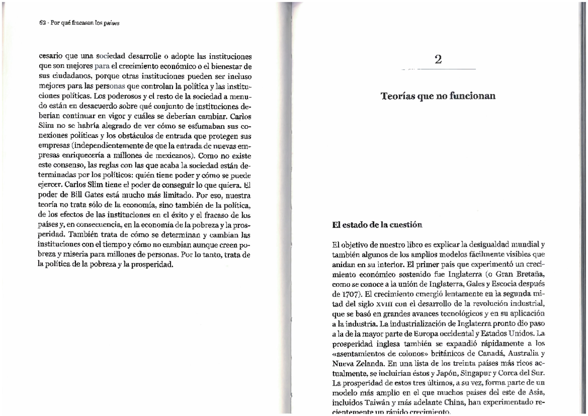 T1-Acemoglu y Robinson (2012 ) capitulo 2 (Teorías que no funcionan) - Historia Económica - Studocu