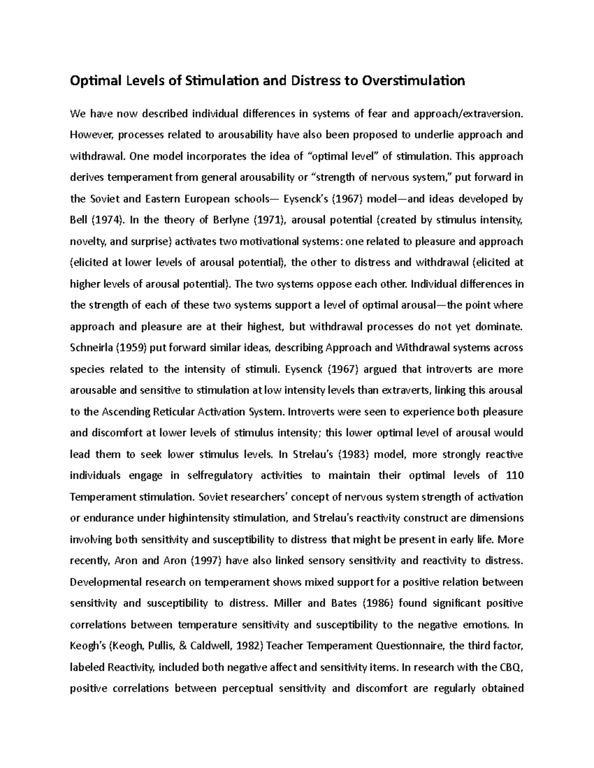 Optimal Levels of Stimulation and Distress to Overstimulation - However ...