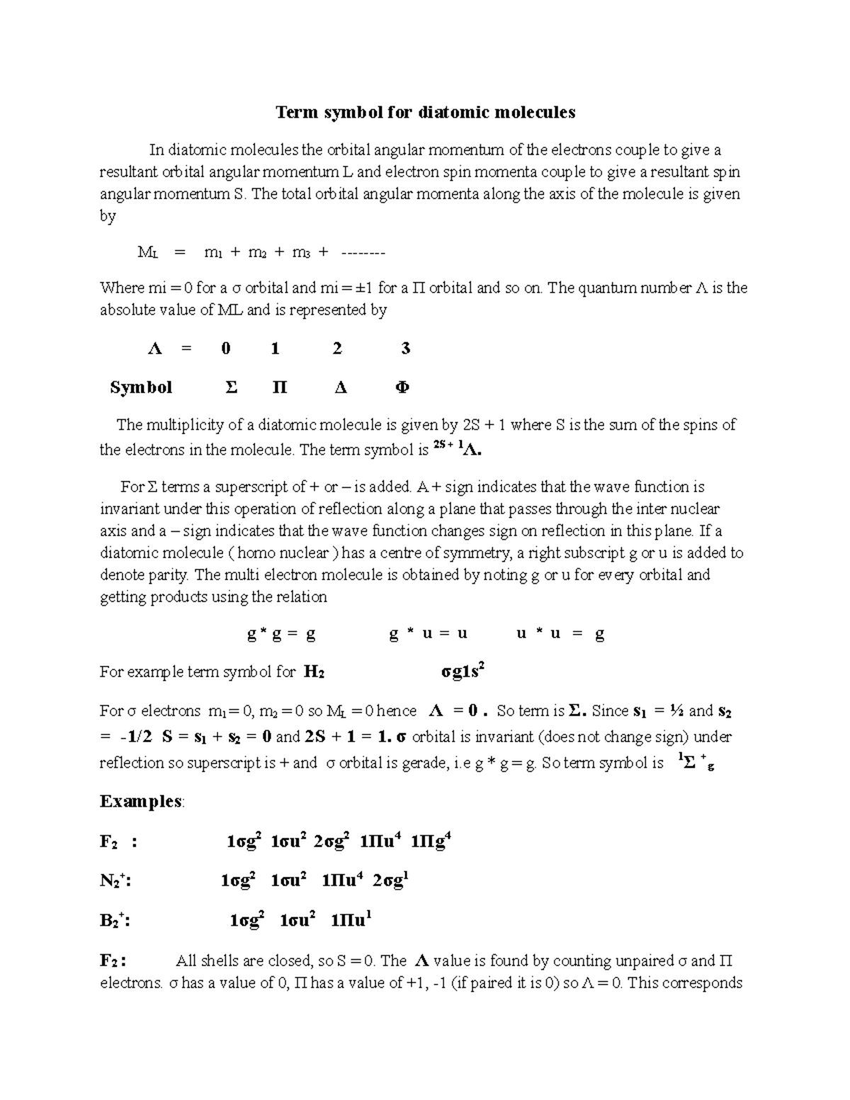 Term symbol - The total orbital angular momenta along the axis of the ...