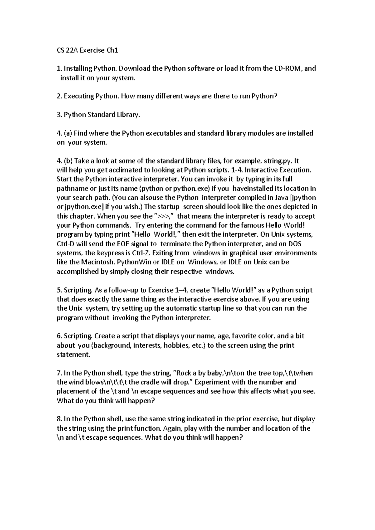 CS 22A Exercise Ch1 - CS 22A Exercise Ch Installing Python. Download ...