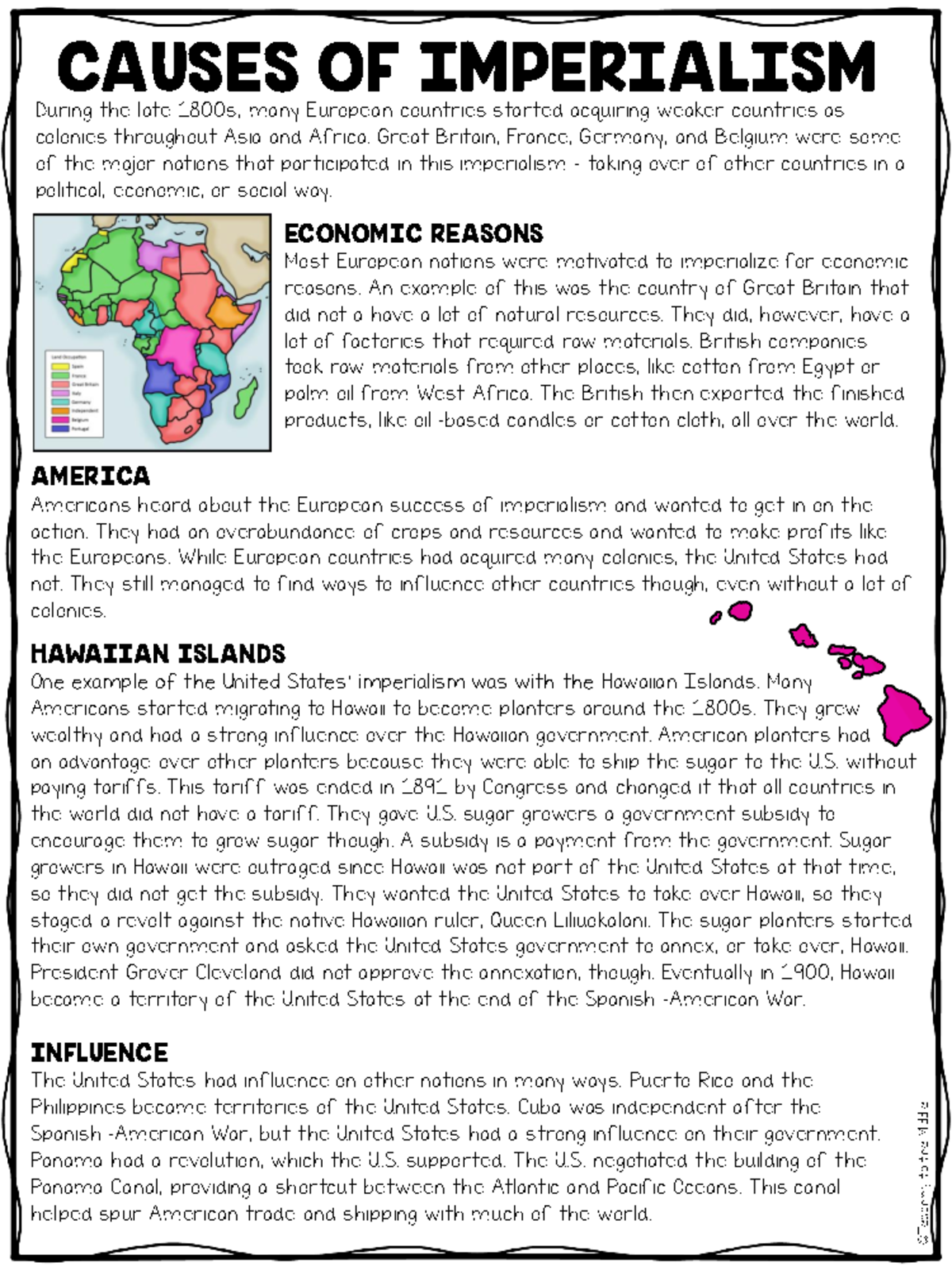 Causesof Imperialism Reading Comprehension Worksheet-1 - CAUSES OF ...