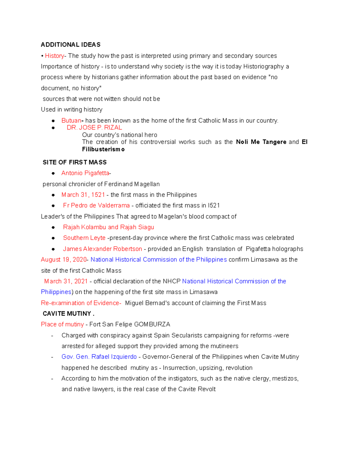 History- Reviewer - Lecture notes - ADDITIONAL IDEAS History- The study ...