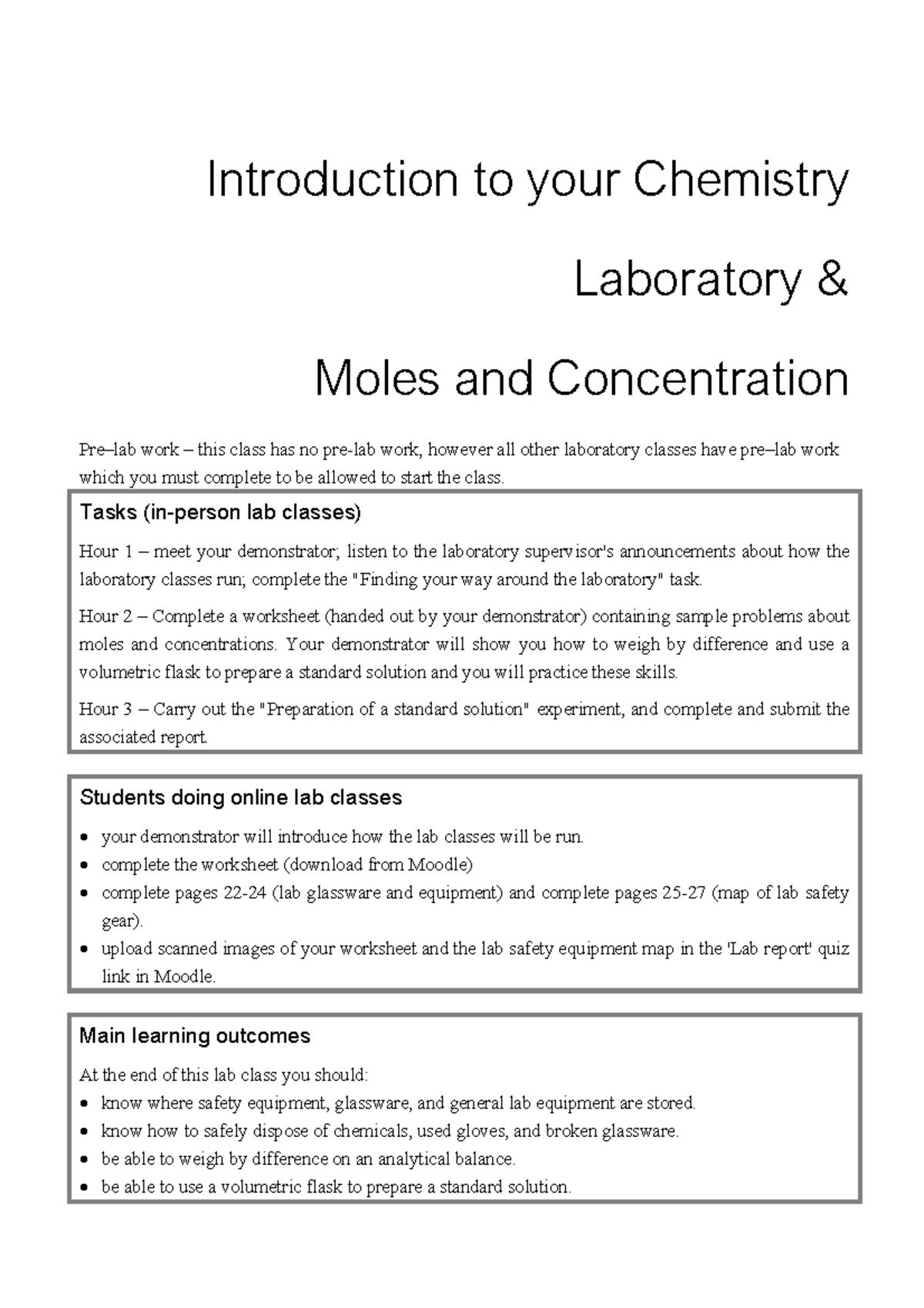 Manual Lab 1 - Introduction to your Chemistry Laboratory & Moles and ...