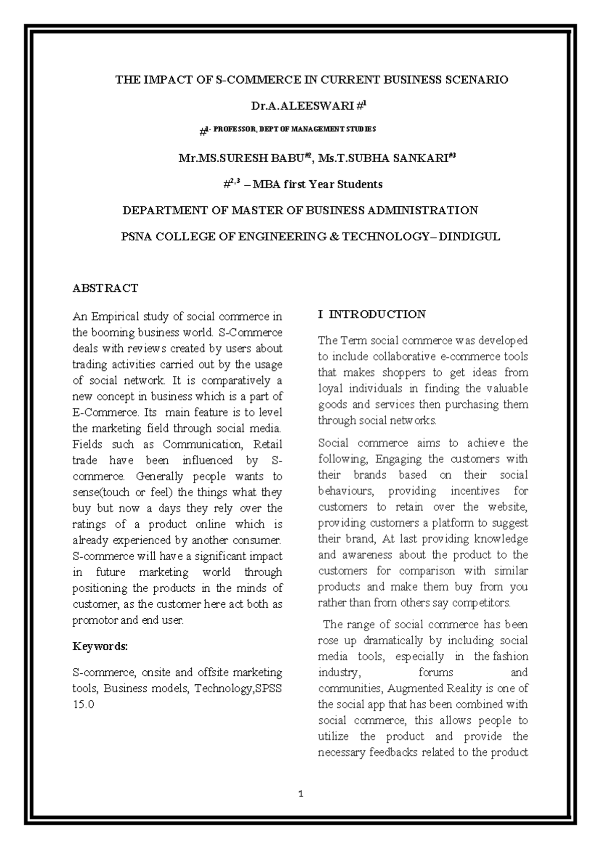 Subha& Suresh Journal Paper - THE IMPACT OF S-COMMERCE IN CURRENT ...