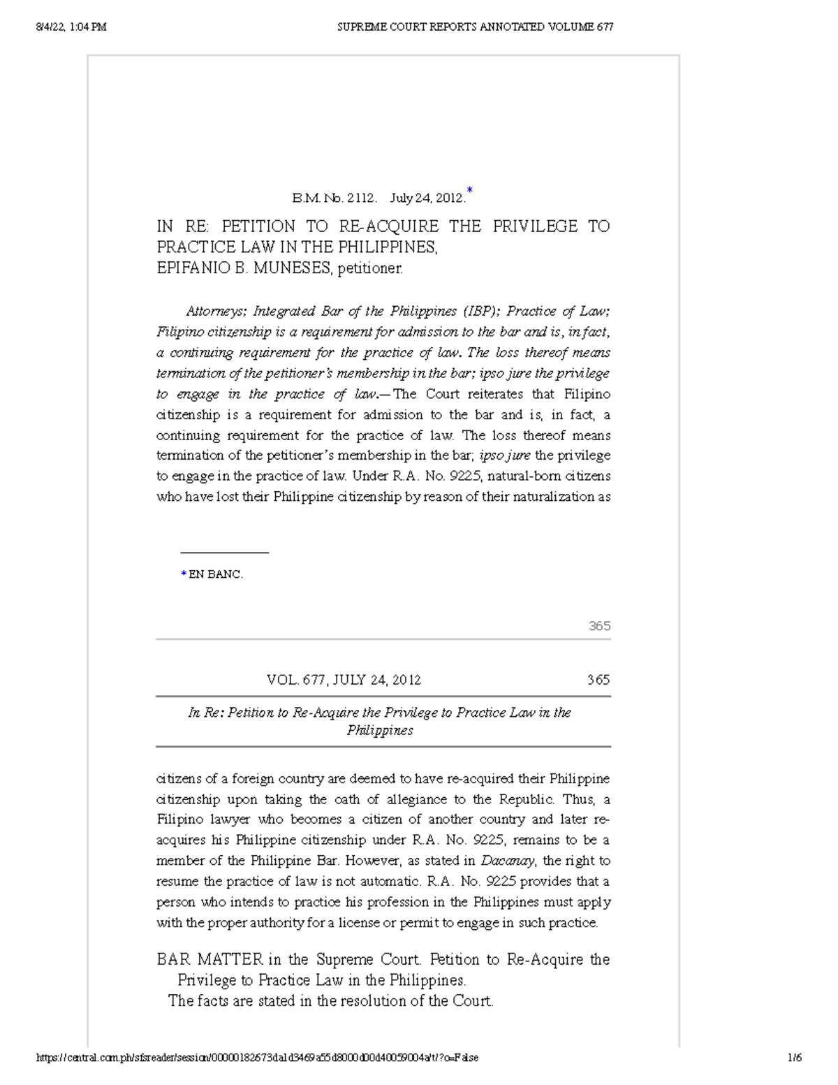36 In Re- Petition to Re-acquire Privilege to Practice Law, Epifanio ...