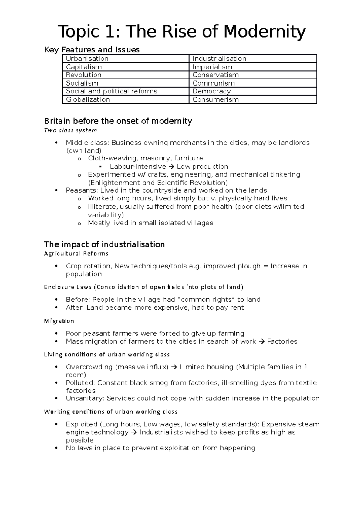 Rise of Modernity - Topic 1: The Rise of Modernity Key Features and ...