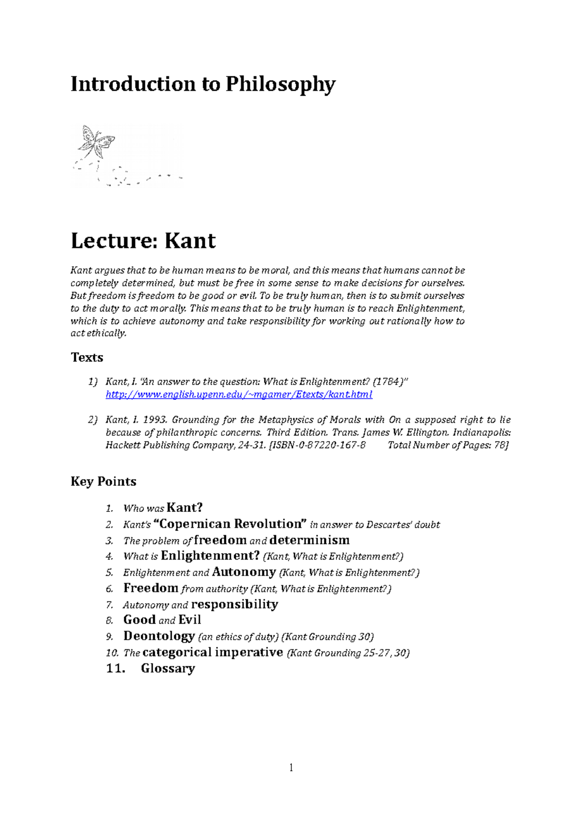 SFV102 Lecture 2 Notes Kant - Introduction to Philosophy Lecture: Kant ...