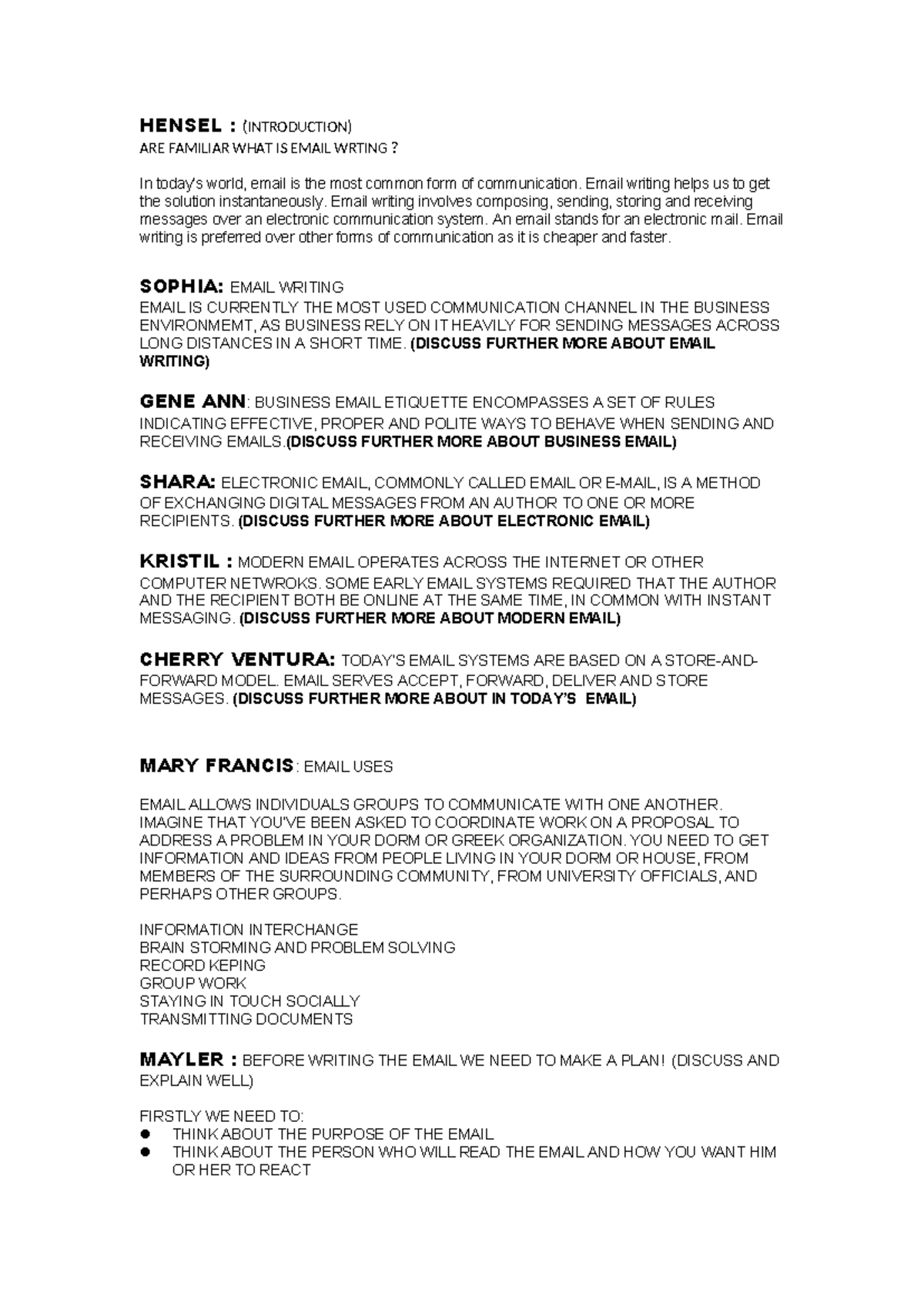 Script FOR Email Writing Group 1 - HENSEL : (INTRODUCTION) ARE FAMILIAR ...