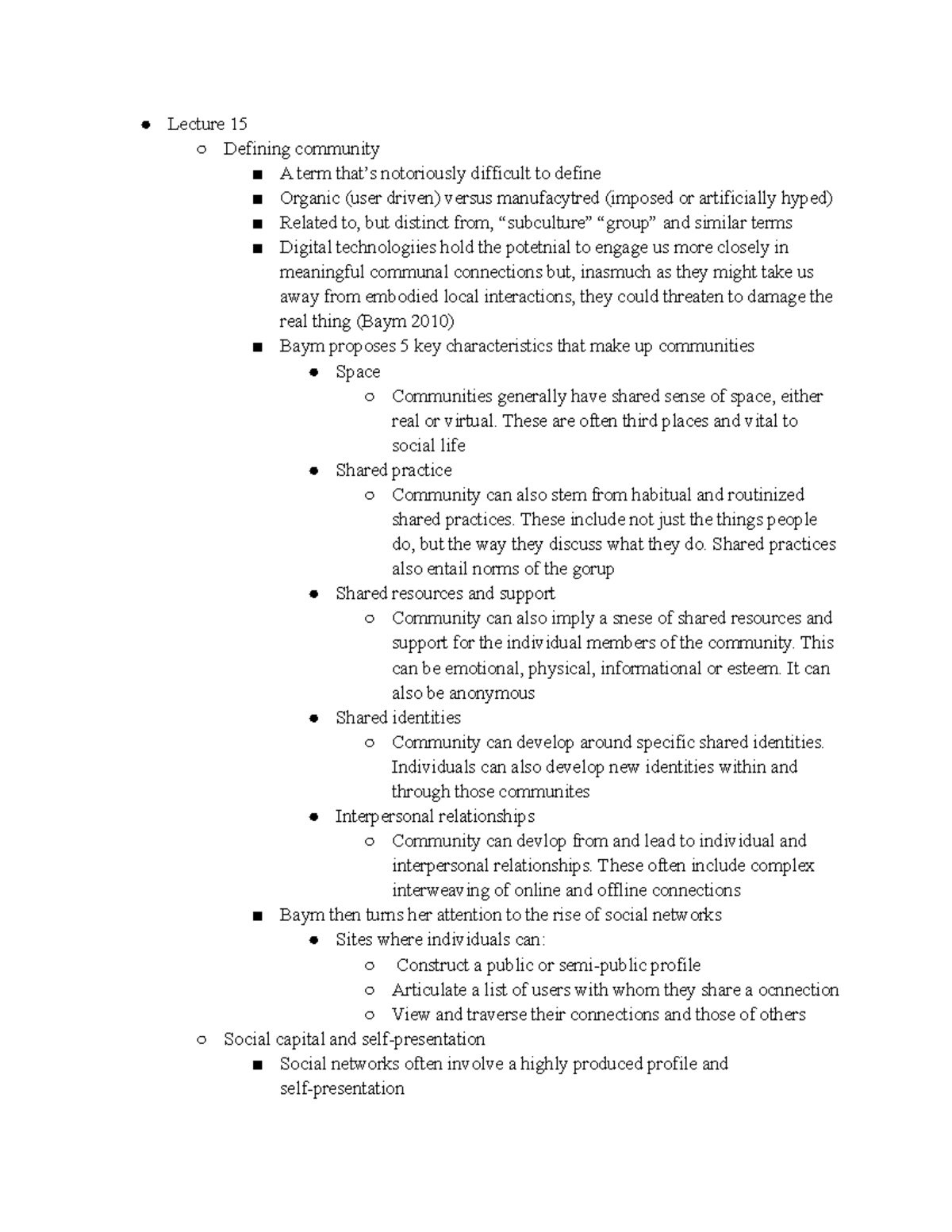 Ca346 week 9 Lecture notes - Lecture 15 Defining community A term that ...