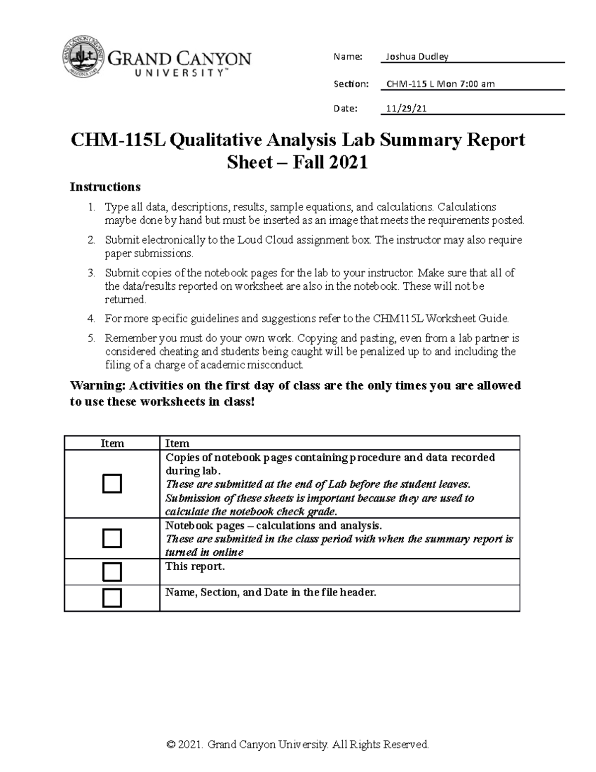 Qualitative Analysis Summary Report. CHM-115L - Section: CHM-115 L Mon ...