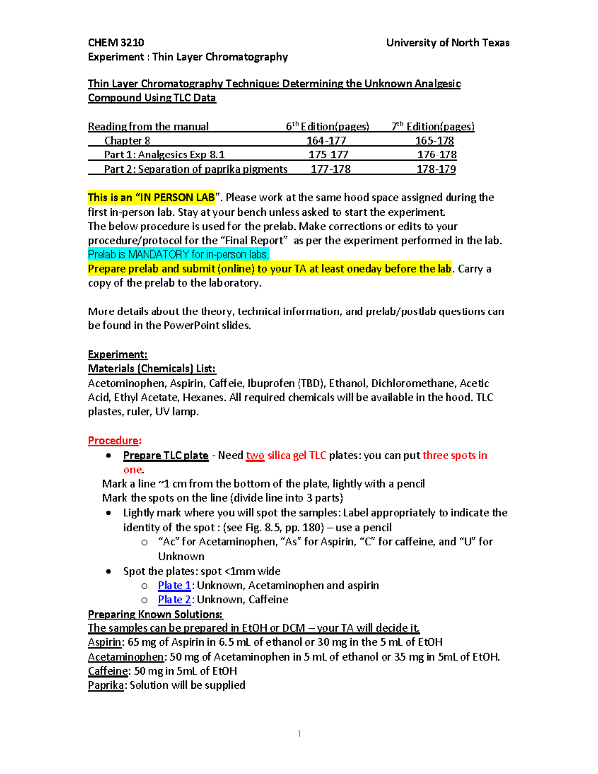 3210 Experiment - Thin Layer Chromatography (TLC) - Experiment : Thin ...