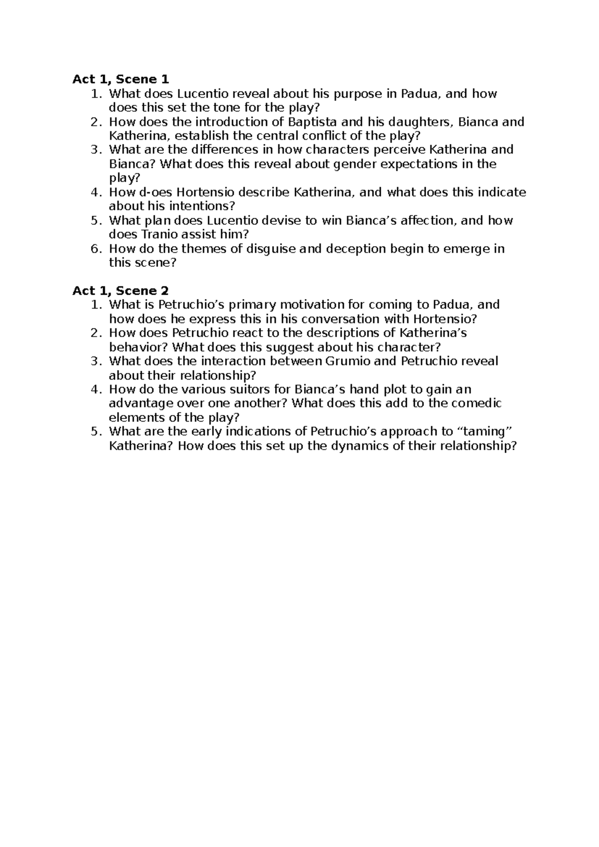 The taming of the shrew qs - Act 1, Scene 1 1. What does Lucentio ...