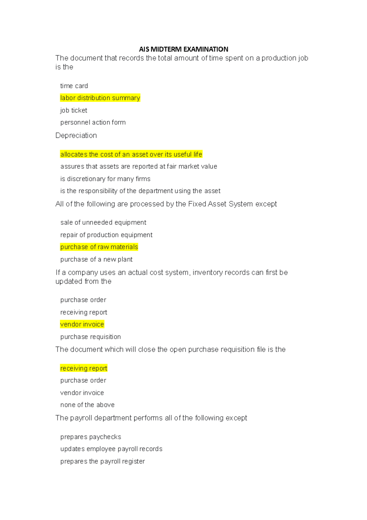 AIS Midterm Examination - AIS MIDTERM EXAMINATION The document that ...