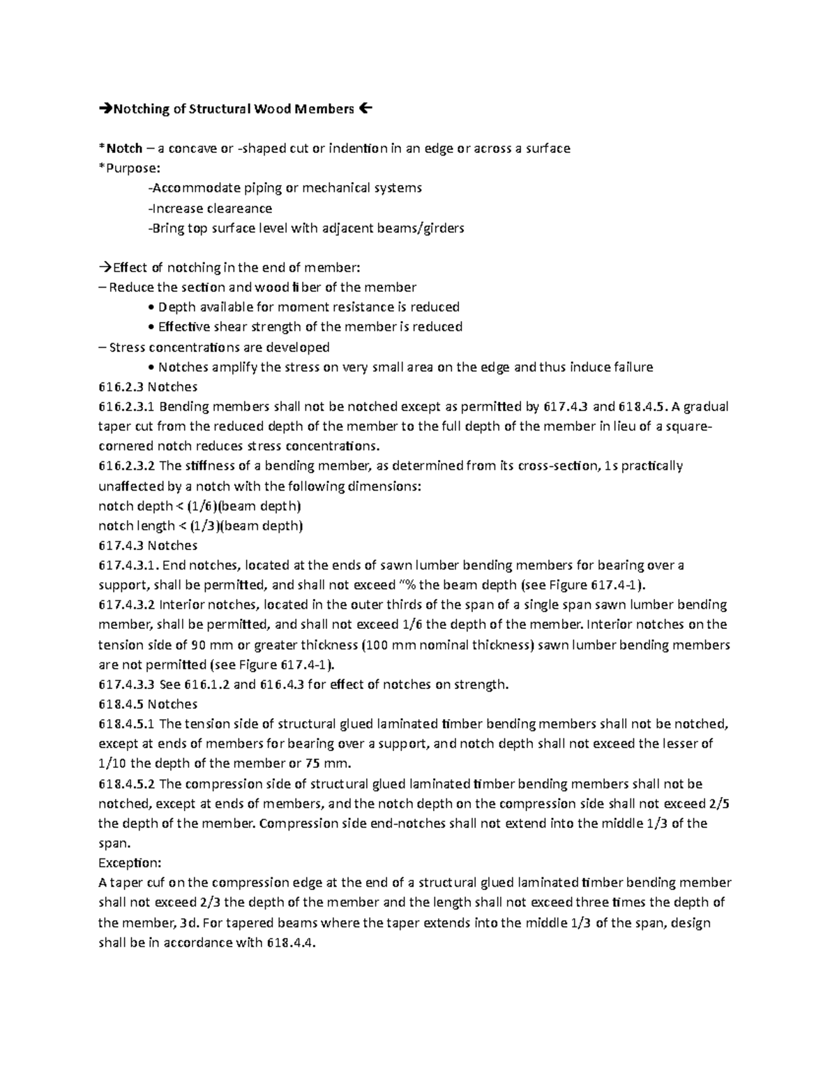 Notching of Structural Wood Members - 2 Notches 616.2.3 Bending members ...