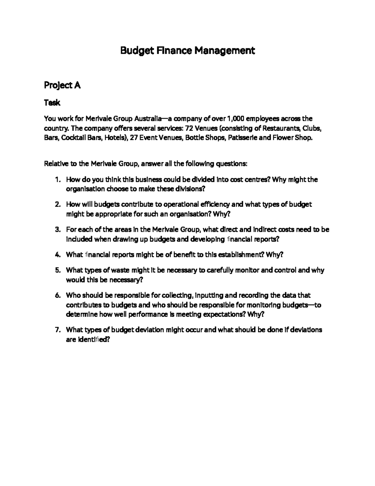 Project A,B,C Budget Finance Management Management (Questions ...