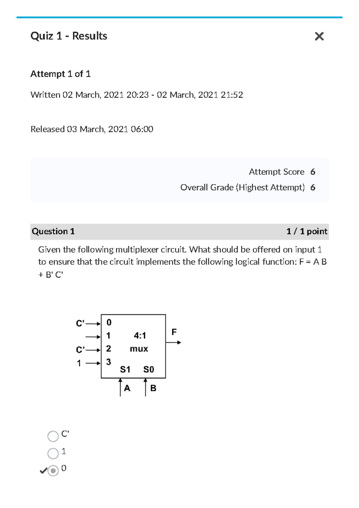 DSB Quiz 1 - Questions & Answers - Quiz 1 - Results Attempt 1 of 1 ...