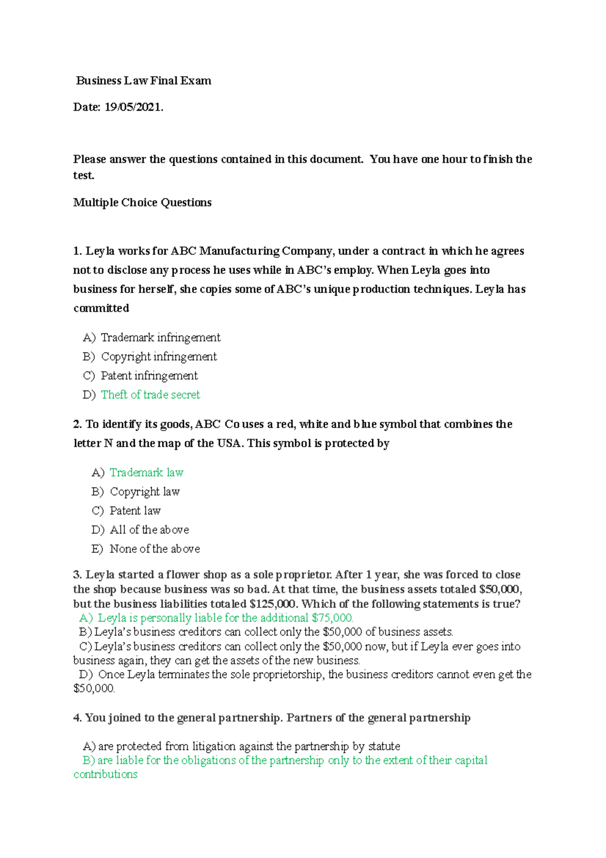 Bus Law Final Exam 2 - /////////////////////////// - Business Law Final ...