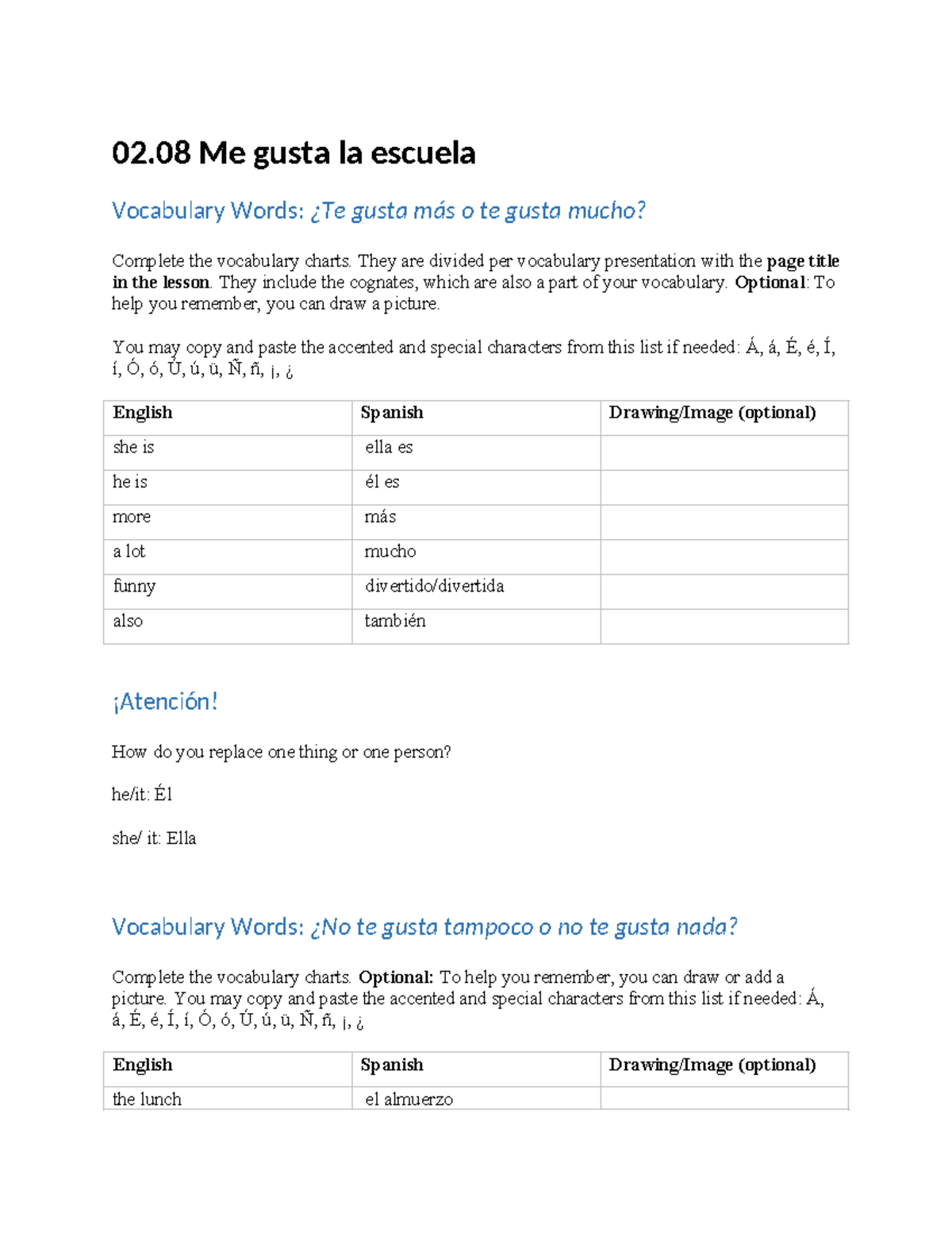 02 08 notes - For virtual spanish - 02 Me gusta la escuela Vocabulary ...