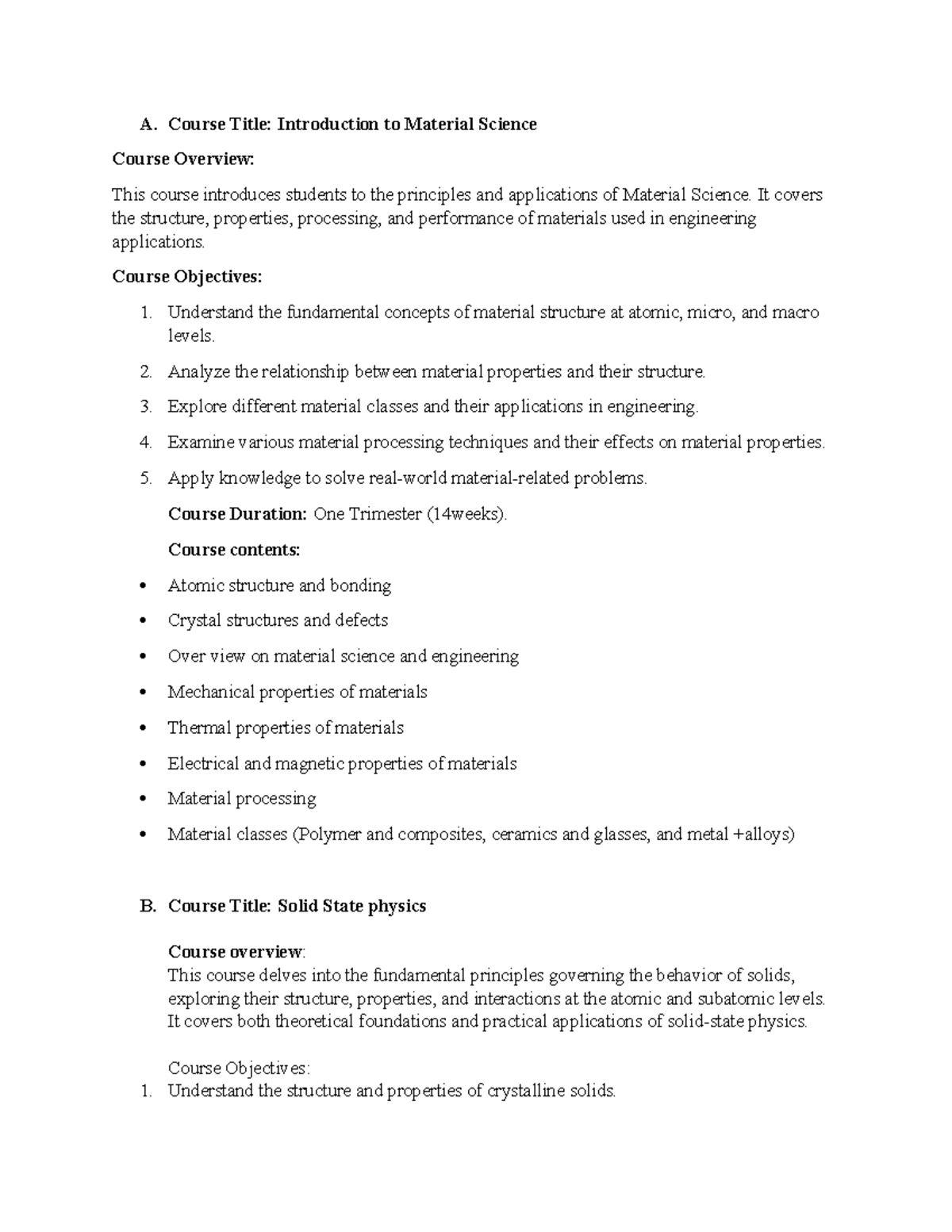 Course syllabus - A. Course Title: Introduction to Material Science ...