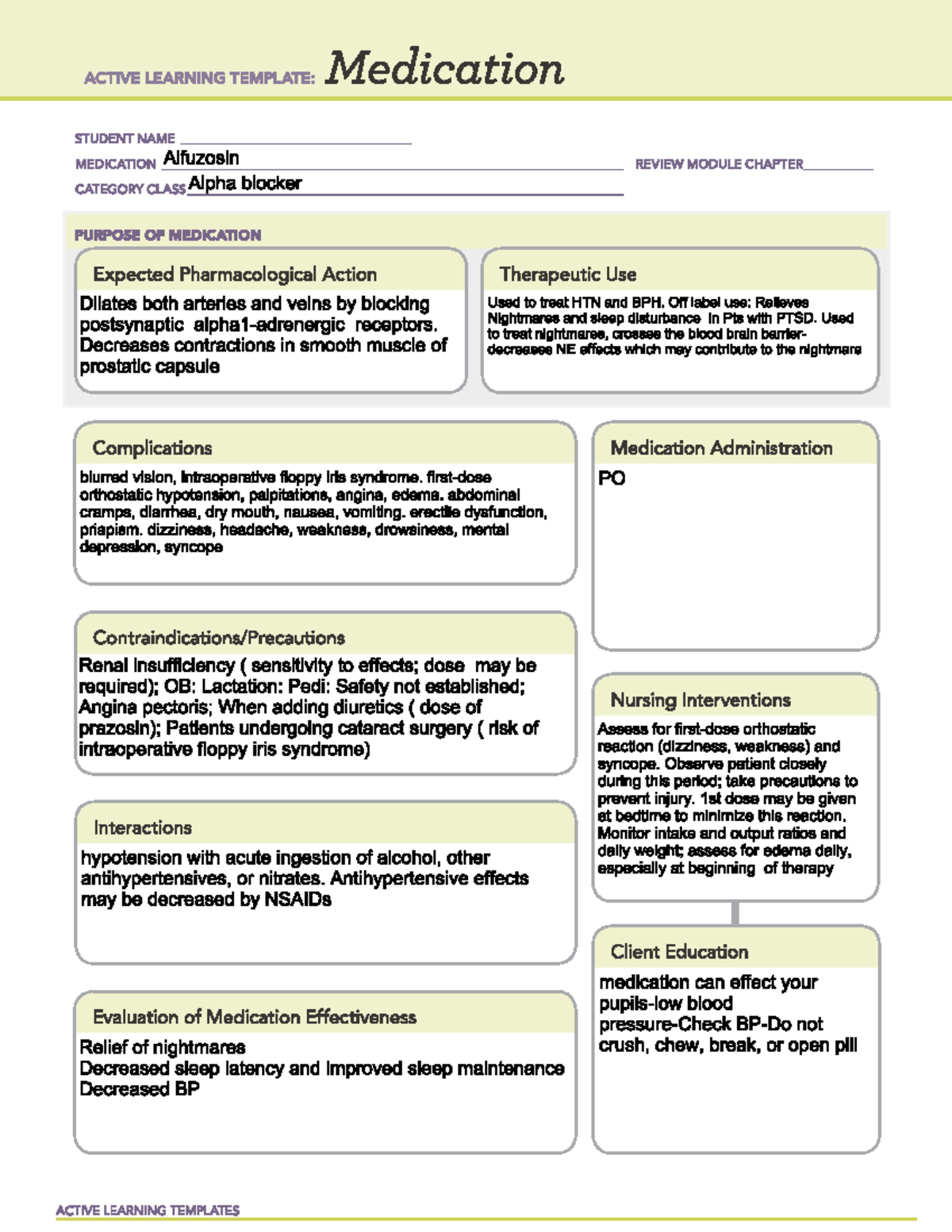 Alfuzosin - Alpha blocker lecture - NURSE 252 - Studocu