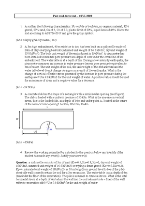CIVL2282 2024 Assignment - CIVL2282 – Introduction to Geomechanics - Assignment Due on Friday ...