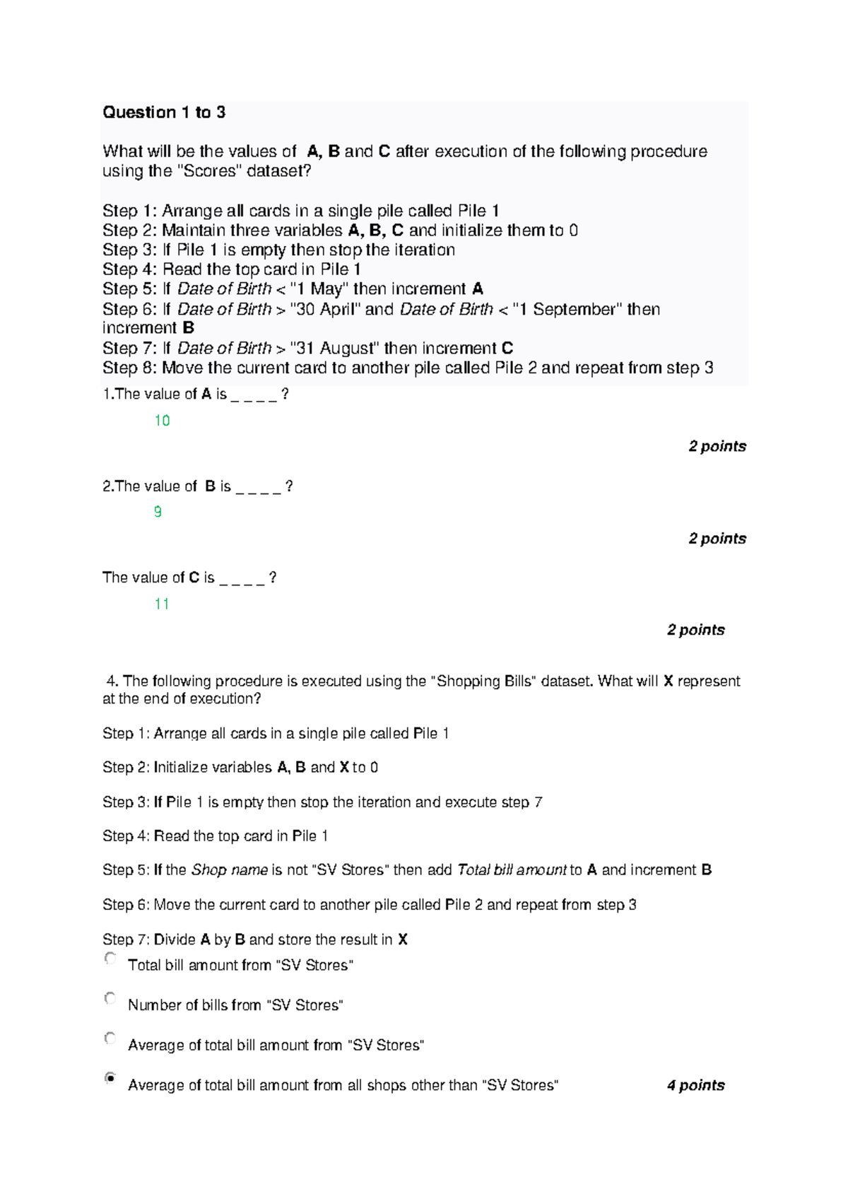 CT Practice Assignment week 1 - Question 1 to 3 What will be the values of A, B and C after ...