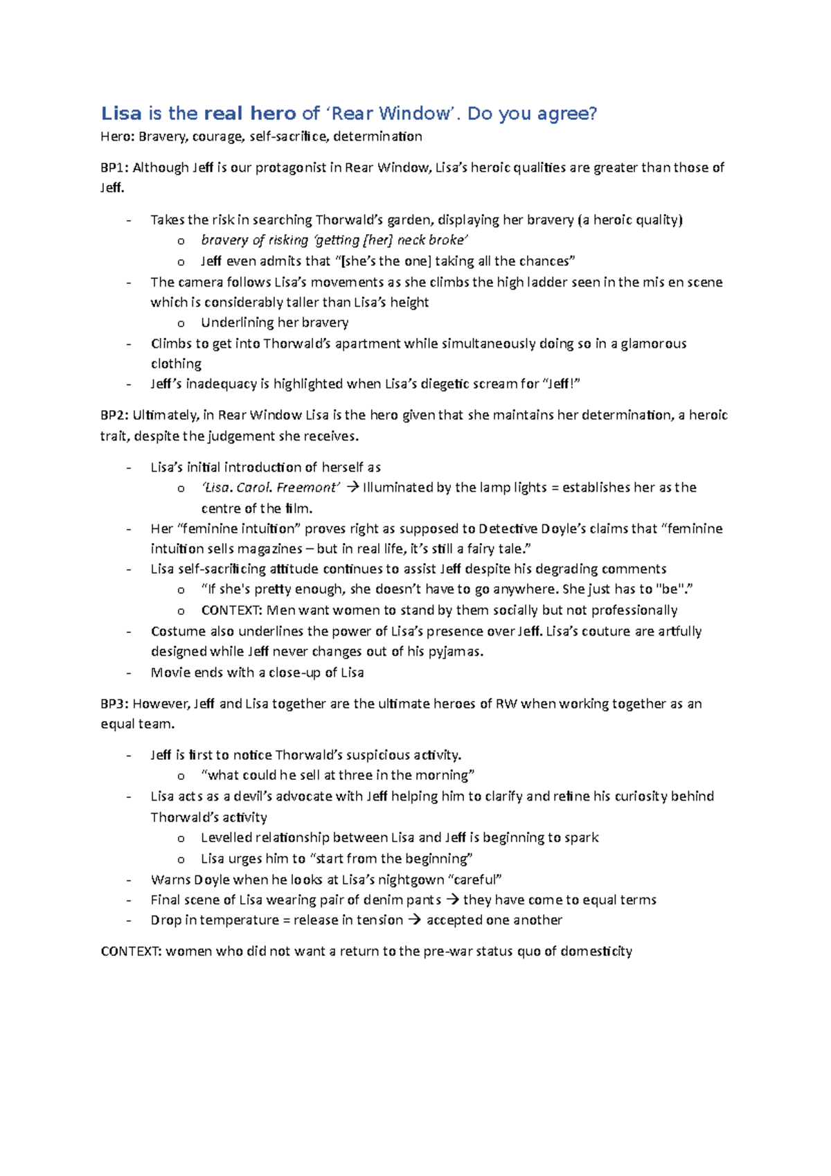 Rear Window Essay Questions - Lisa is the real hero of ‘Rear Window ...