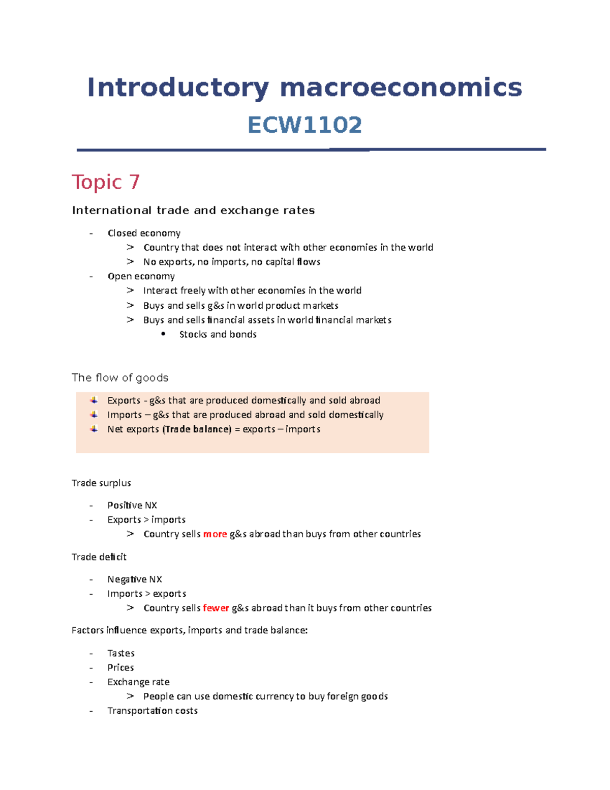 T7- International Trade and exchange rate - Introductory macroeconomics ...