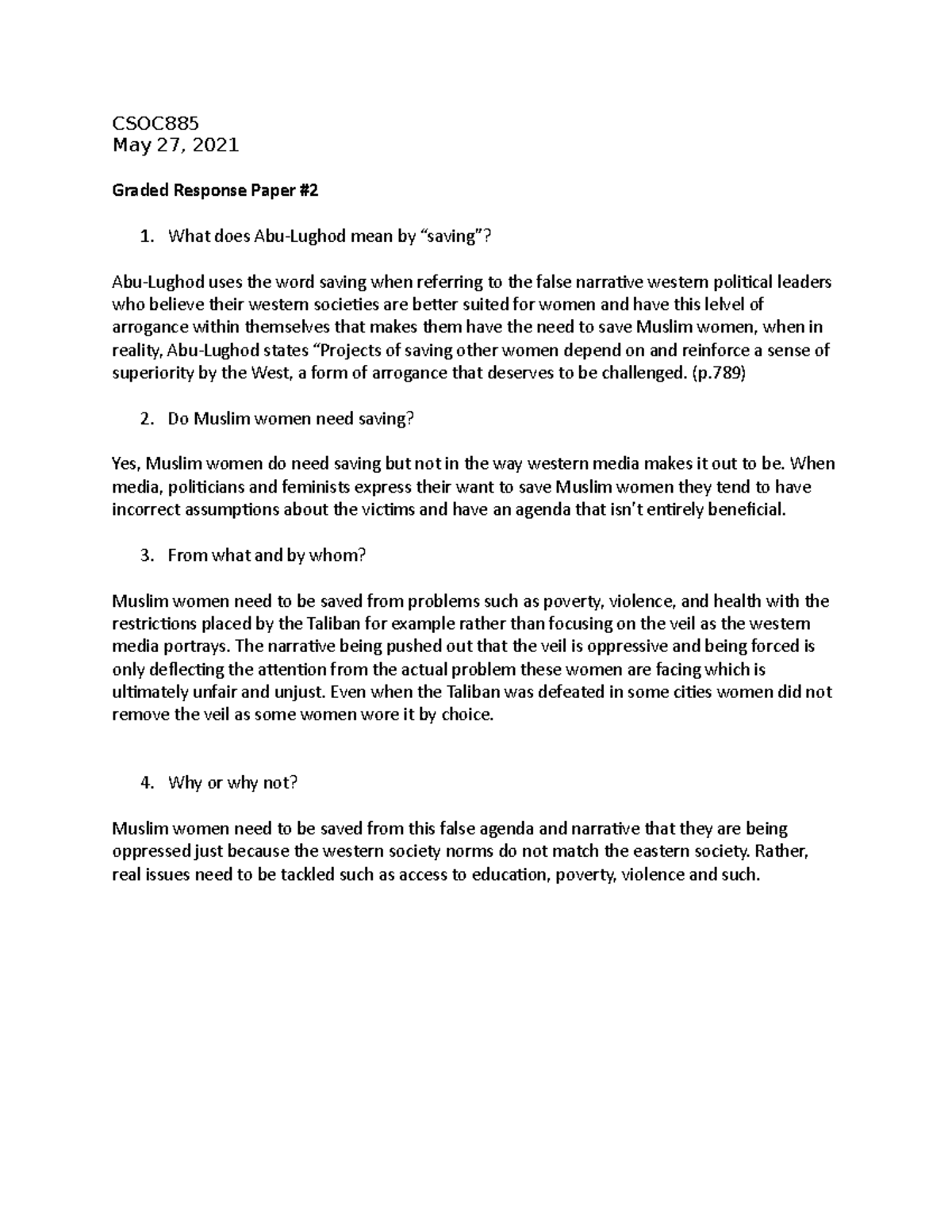 CSOC885 - Graded Paper #2 - CSOC May 27, 2021 Graded Response Paper ...