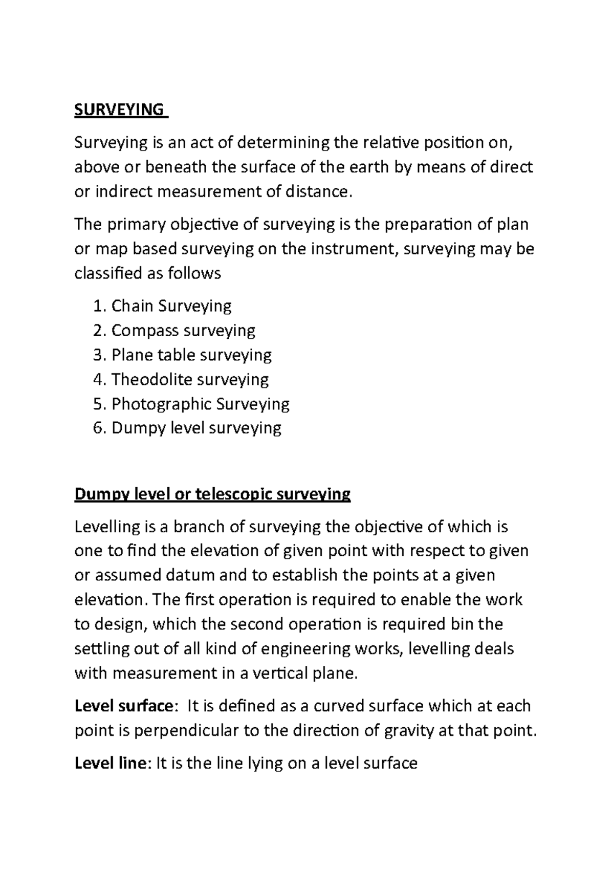 Surveying - SURVEYING Surveying is an act of determining the relative ...