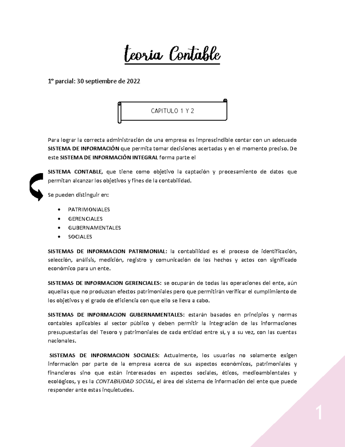 Teoria Contable cap 1 al 5 - 1° parcial: 30 septiembre de 2022 Para ...