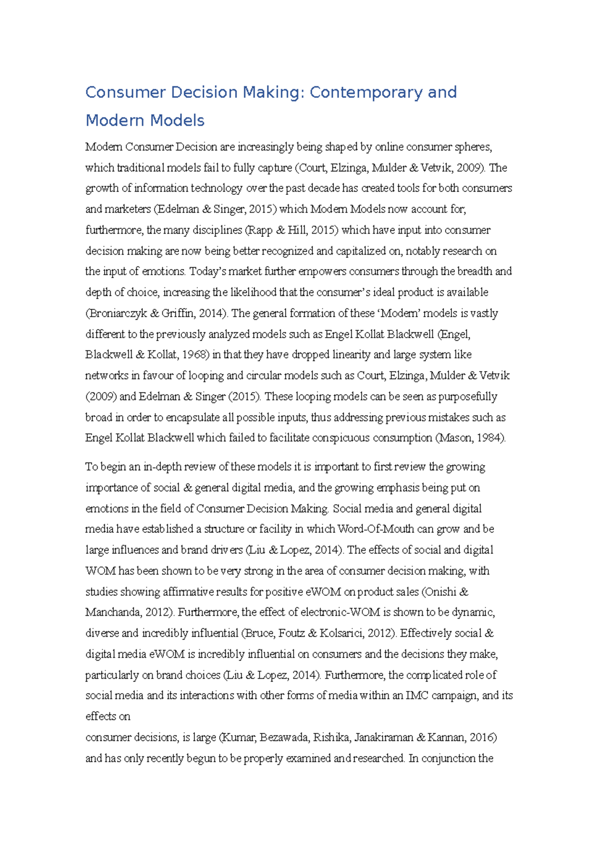 Consumer Decision Making-contemporary and modern models - Consumer ...