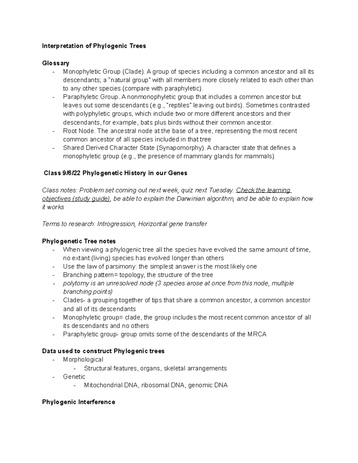EB 9 6 2 - EB 2.1 Unit Notes - Interpretation of Phylogenic Trees ...