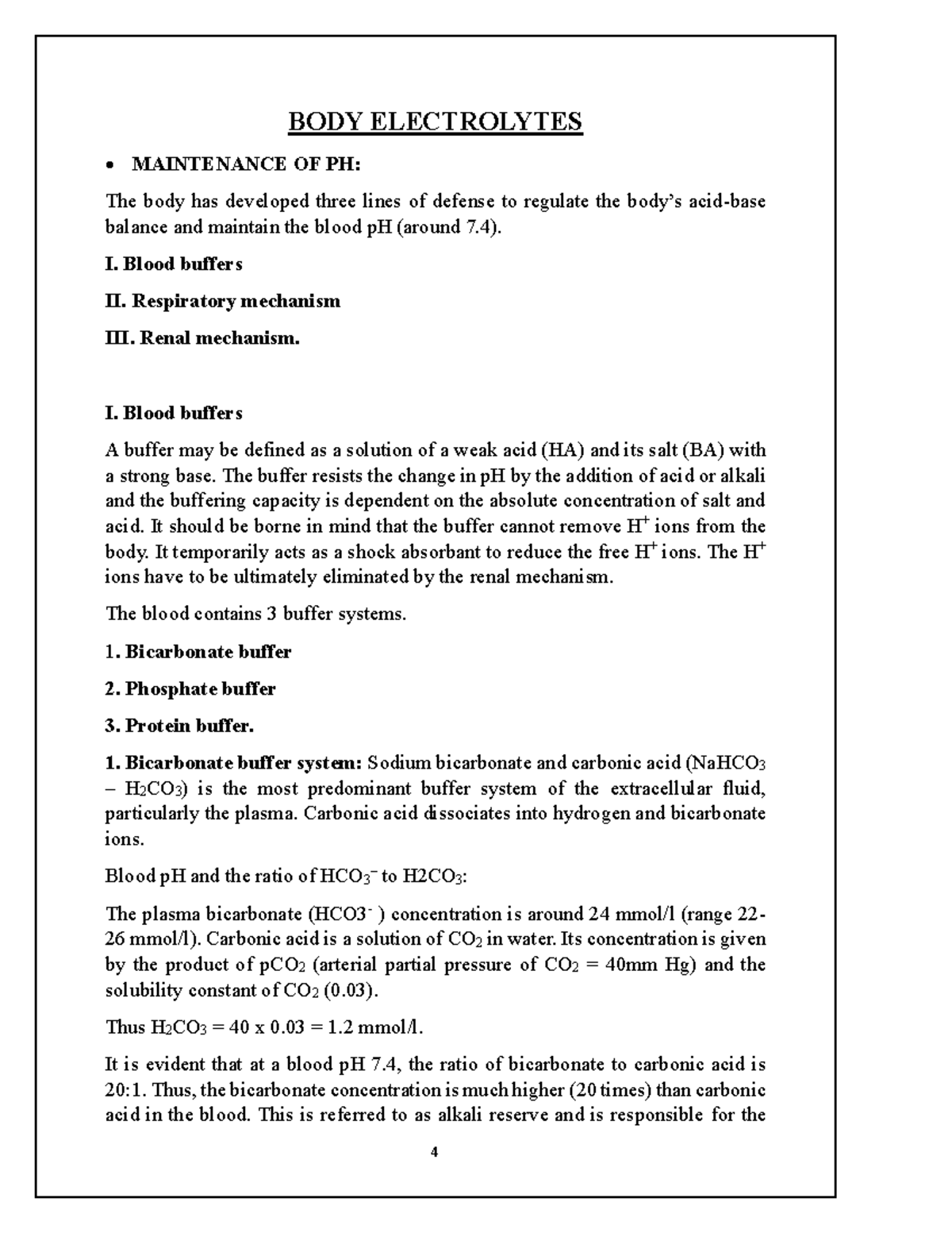 Body Electolites - Biochemistry Note - BODY ELECTROLYTES • MAINTENANCE ...