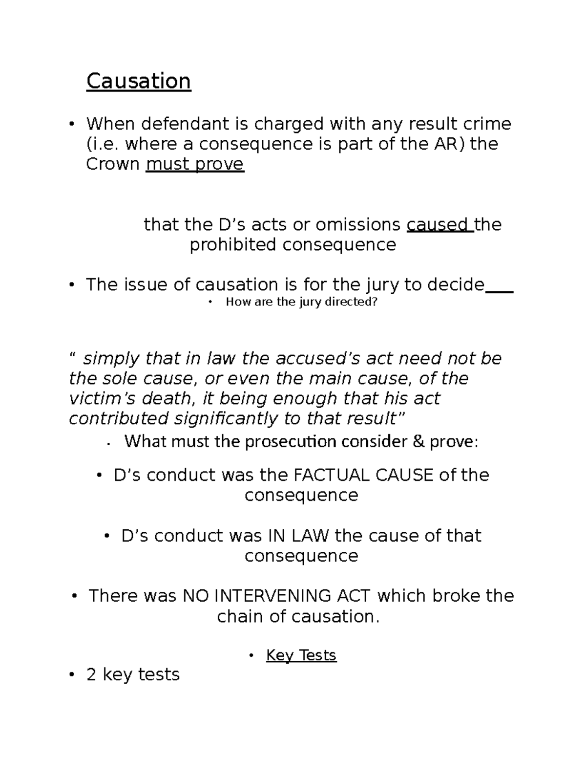 Causation Lecture Notes 2 Causation When Defendant Is Charged With Any Result Crime I