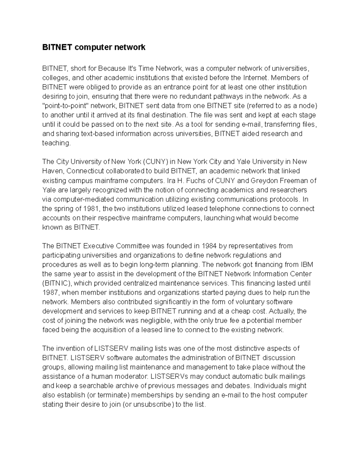 Bitnet Computer Network Bitnet Computer Network Bitnet Short For Because Its Time Network