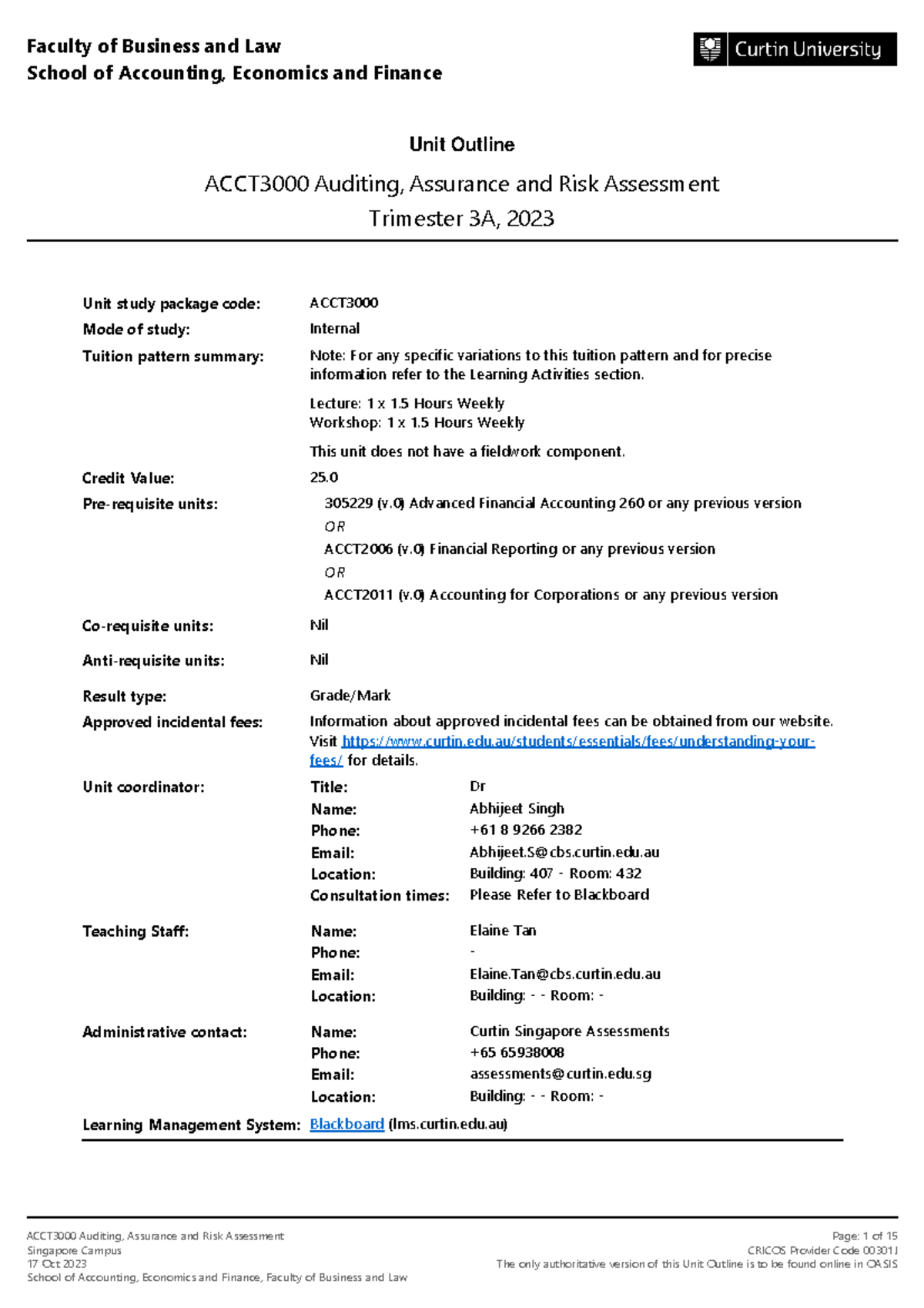 ACCT3000 Auditing, Assurance and Risk Assessment Trimester 3A 2023 ...
