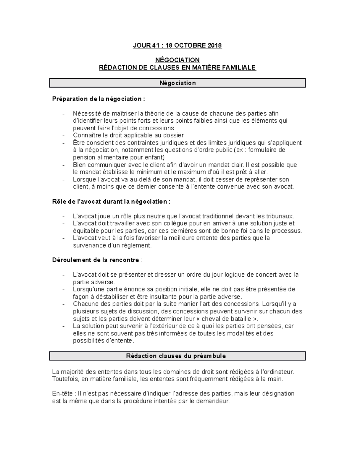 Rédaction - Jour 41 (exemple 2) - JOUR 41 : 18 OCTOBRE 2018 NÉGOCIATION RÉDACTION DE CLAUSES EN ...