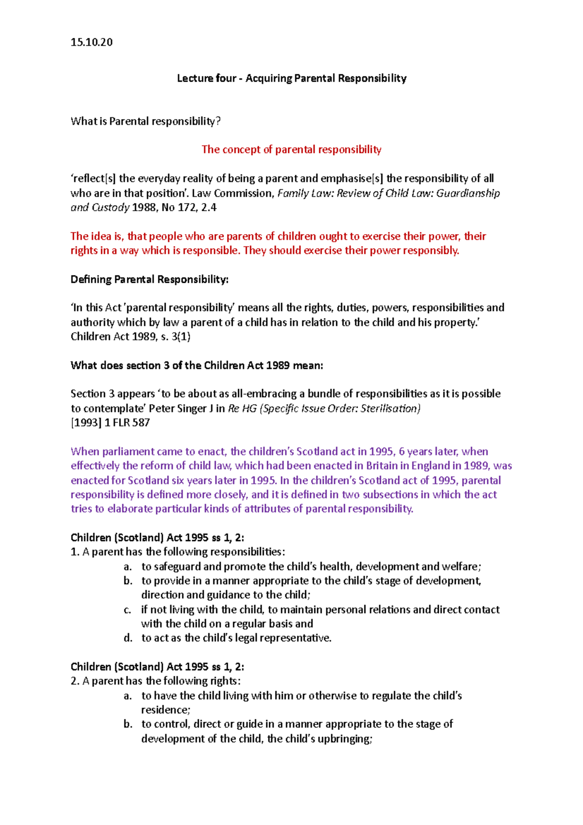 Lecture four notes! - Lecture four - Acquiring Parental Responsibility ...