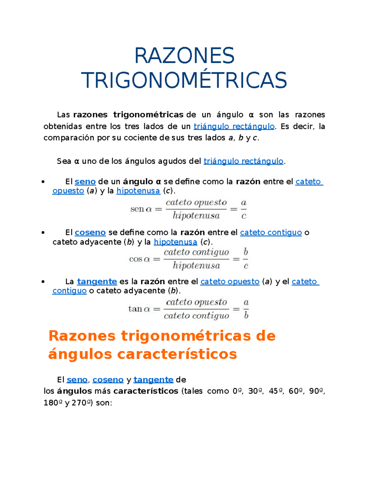 Razones Trigonométricas - RAZONES TRIGONOMÉTRICAS Las razones ...