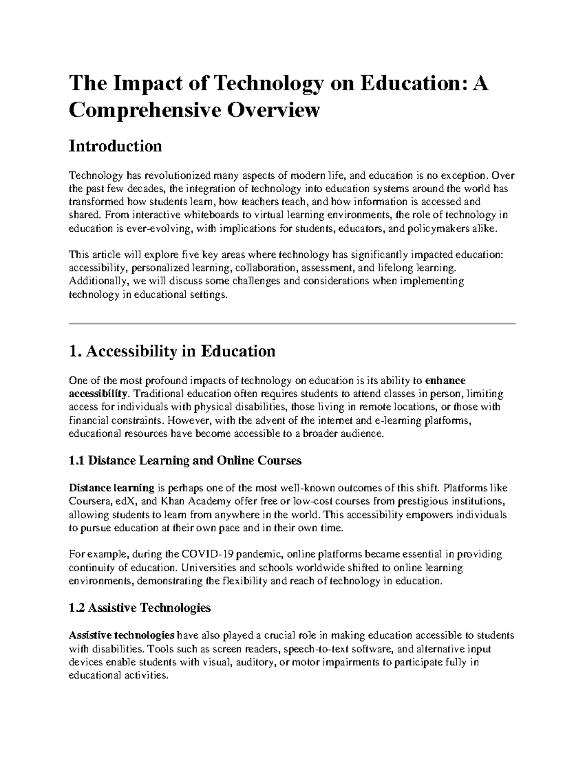 The Impact of Technology on Education - Over the past few decades, the ...